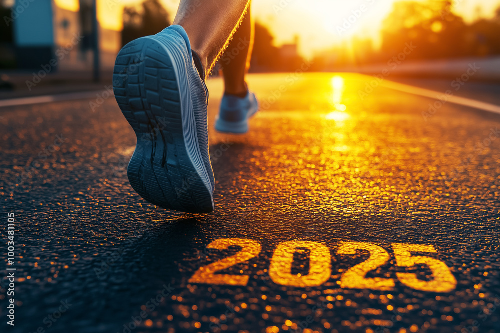 A runner steps into the new year 2025 with determination, symbolizing ...
