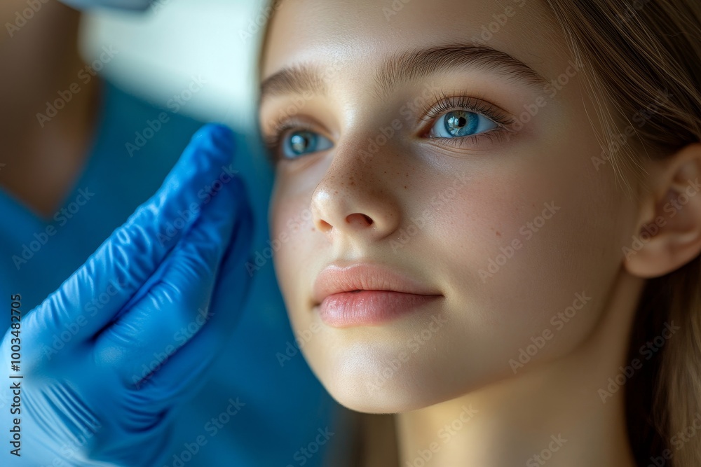 Doctor examining lymp nodes on neck of the teenage girl. Palpation of ...