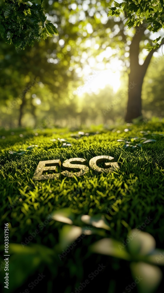 Focus on ESG principles reflected in vibrant green grass under a ...