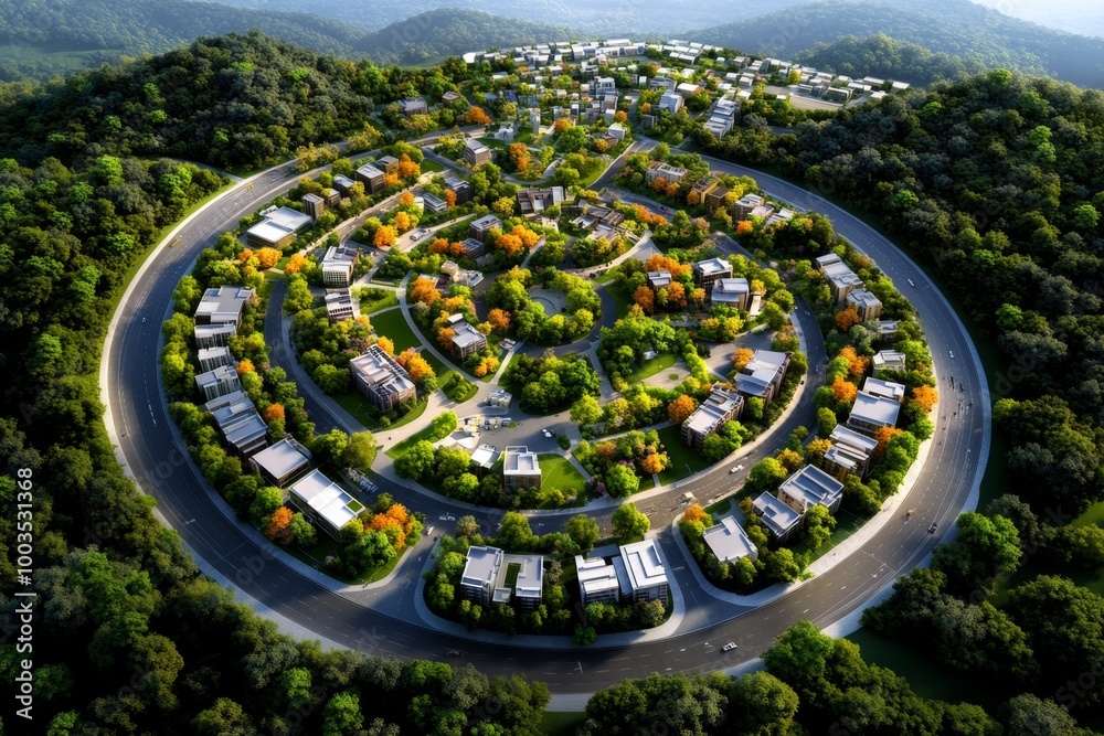 Hyper-realistic city map with color-coded zones for residential ...