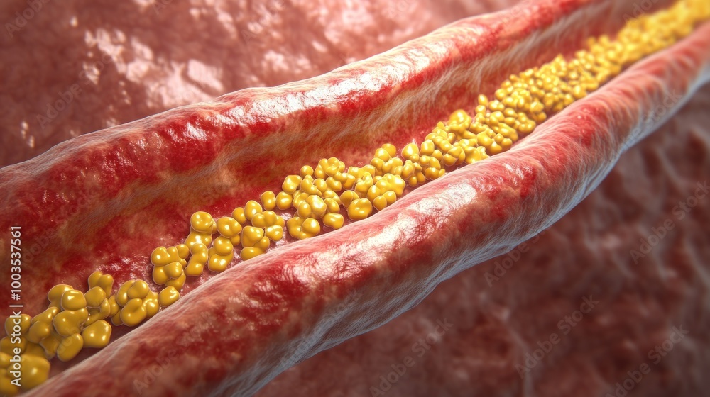 Cross-section of a blood vessel showing fat deposits and arterial ...