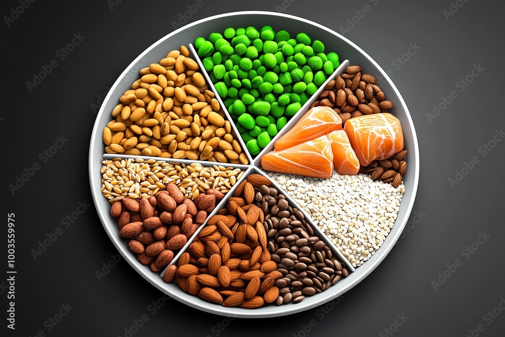 Abstract representation of a healthy meal plate, featuring simple ...