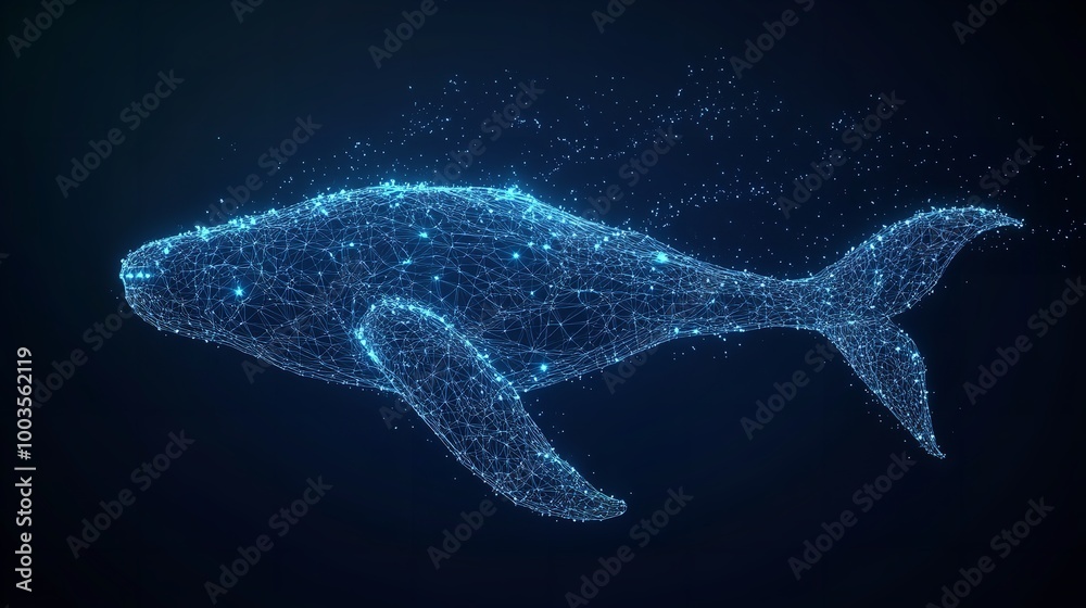 Blue whale composed of polygon. Marine animal digital low poly fish ...
