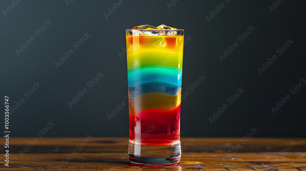 A beautifully layered cocktail, with distinct, vibrant colors from top ...