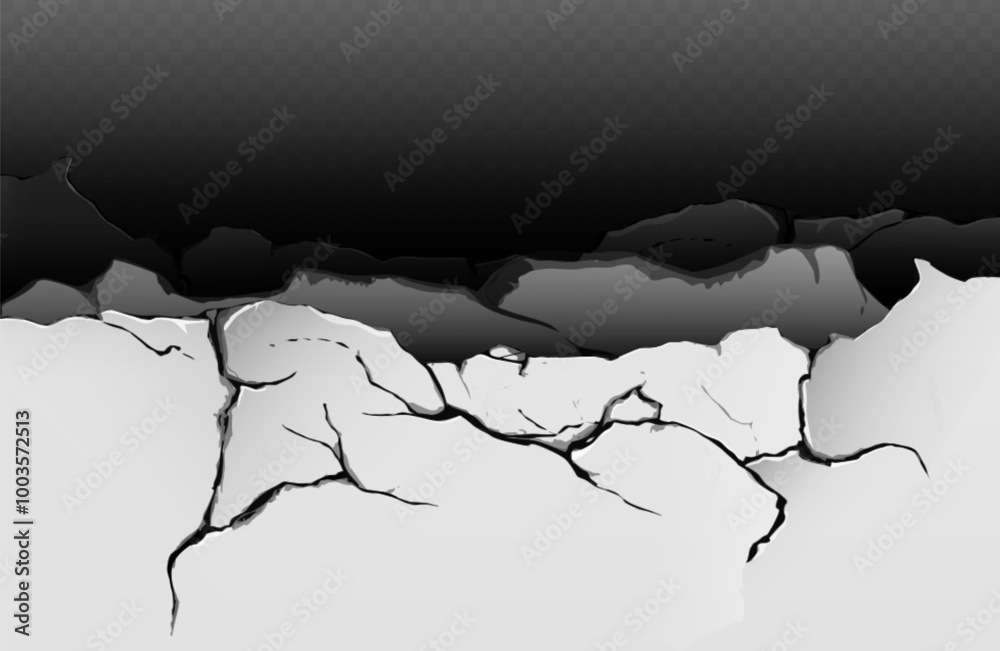 Broken concrete wall border with three layers of jagged edges on ...