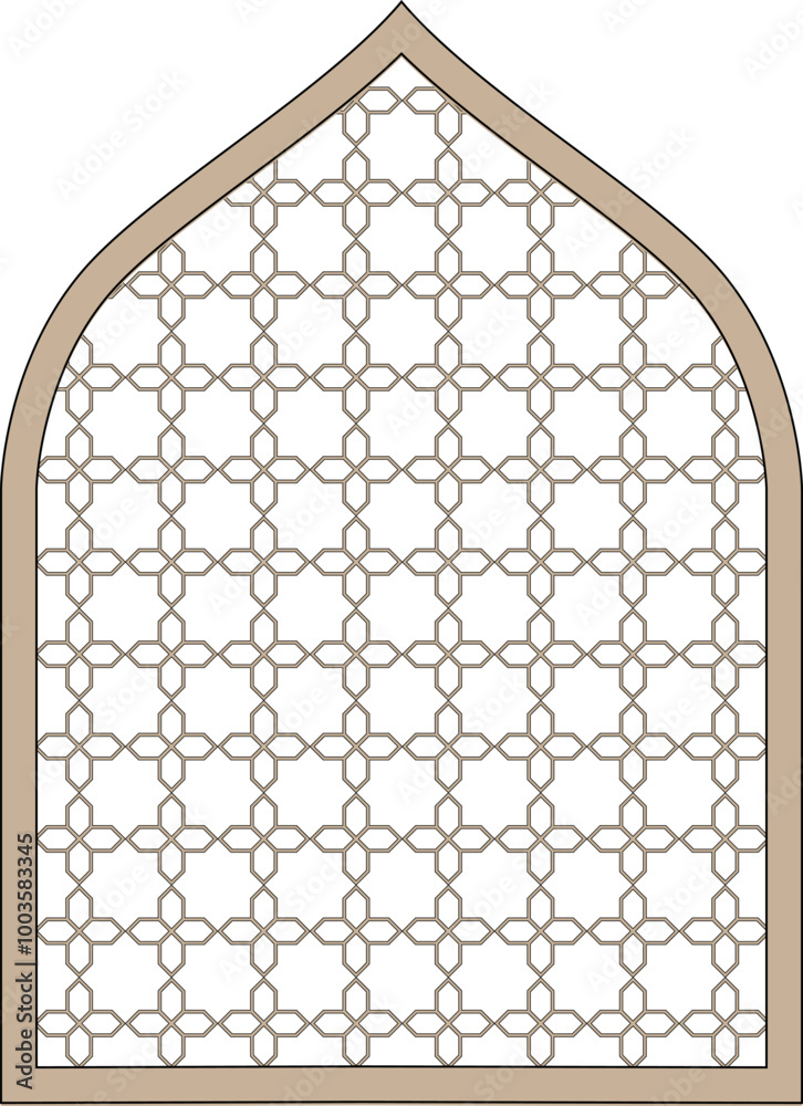 Arabic or Islamic window shape with mashrabiya pattern. Arabic door ...