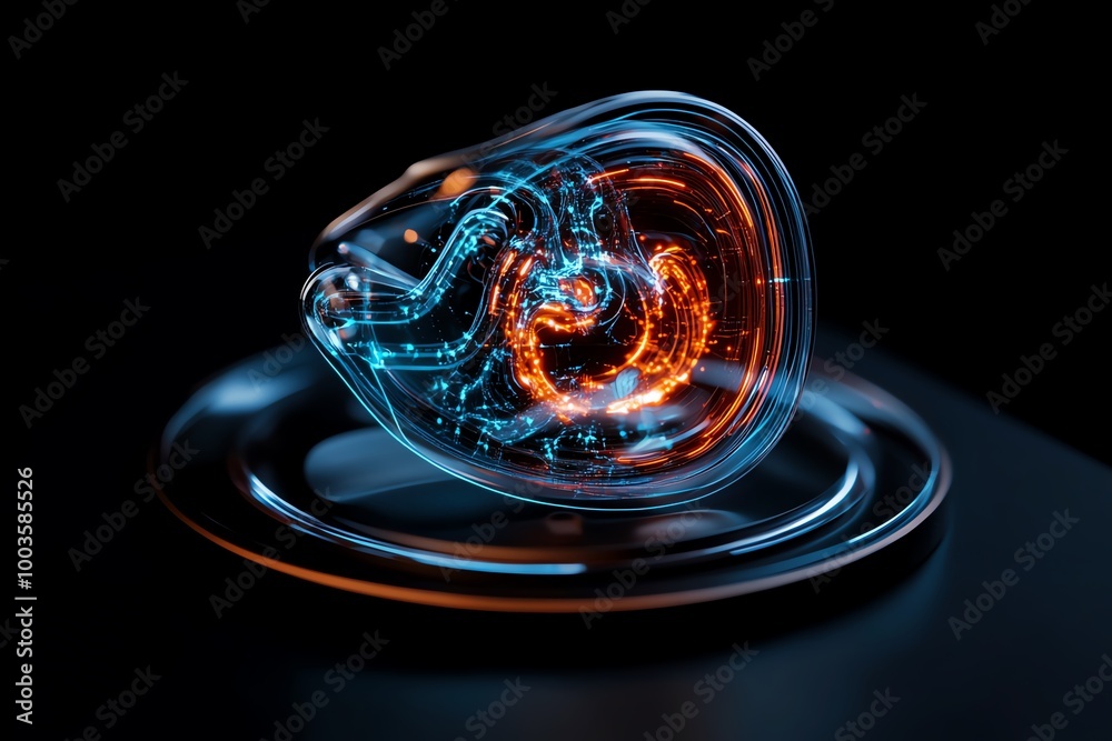 Futuristic digital ear anatomy, where sound waves are visualized as ...