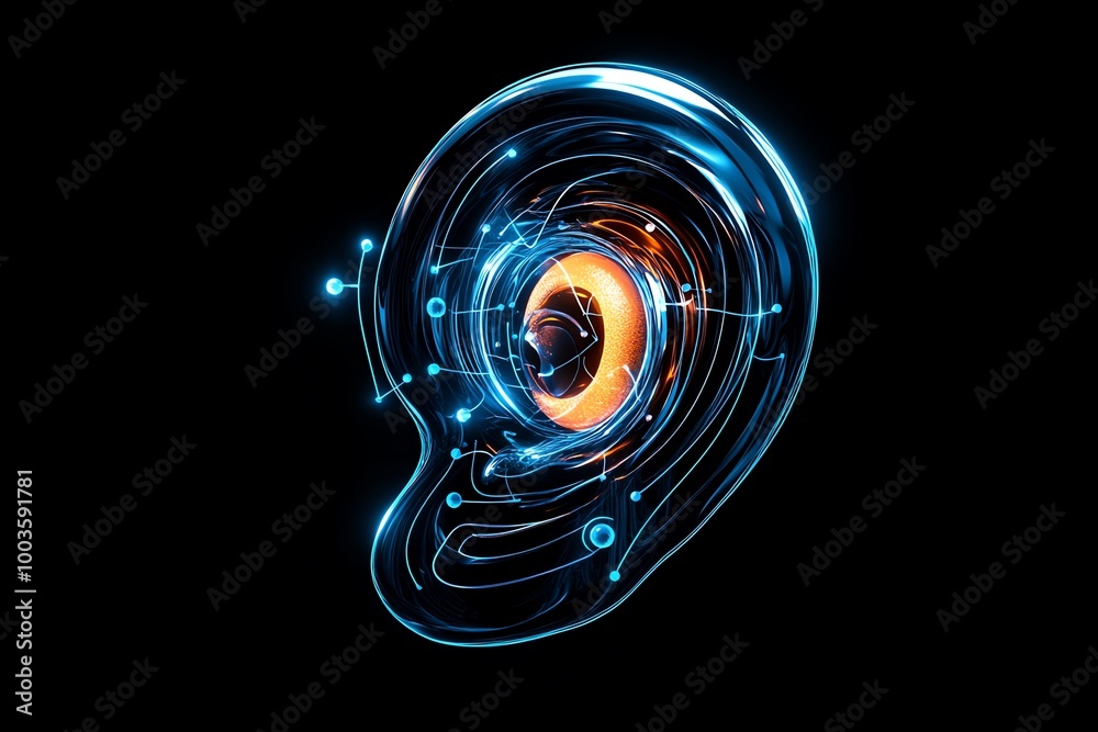 Geometric illustration of sound waves entering the ear, using abstract ...