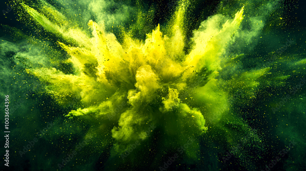 An explosion of an acidic powdery substance of green color. An ...