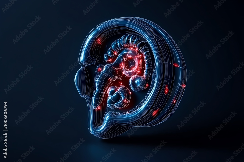 Minimalist illustration of the ear anatomy, with clean lines showing ...