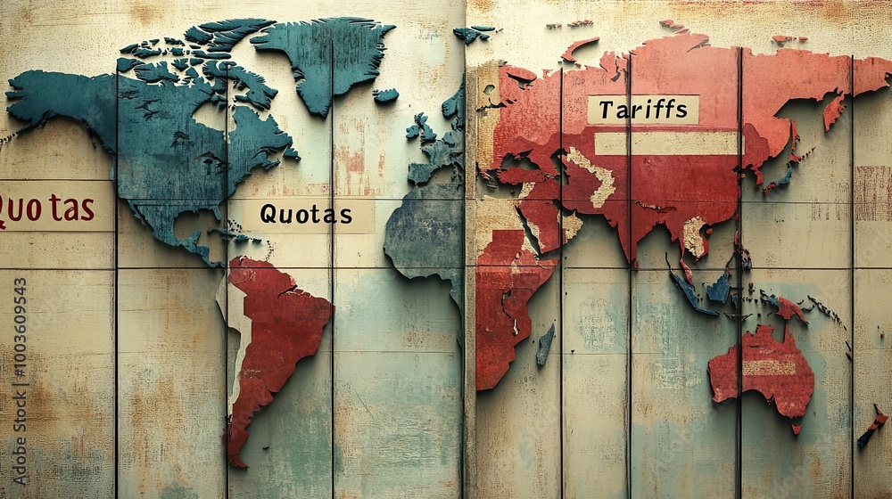 World Map Divided into Tariffs and Quotas Zones Stock Illustration ...