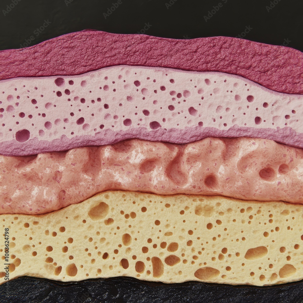 Digital illustration of the human skin layers, showing the epidermis ...