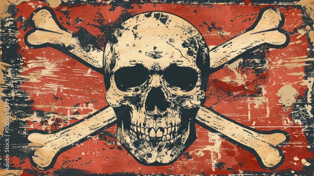Skull and bones danger sign, keep out. Jolly Roger pirate badge. Vector ...