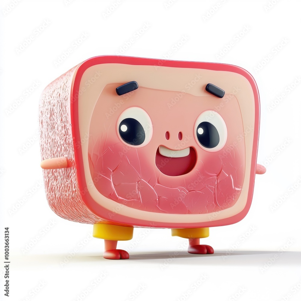3D cartoon character-style pork steak, isolated on a white background ...
