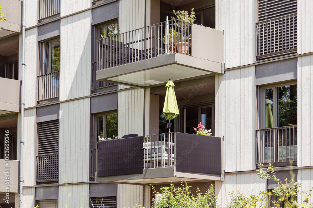 Balcony Solar Panels of Modern Apartments with Window Blinds Outside ...