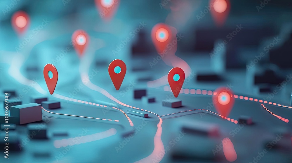 Abstract representation of location markers on a map, illustrating ...