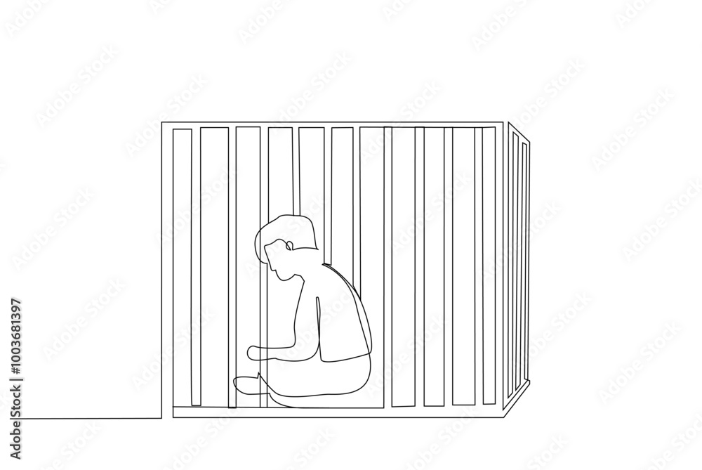 child boy cage kidnapping danger social problem one line art design ...