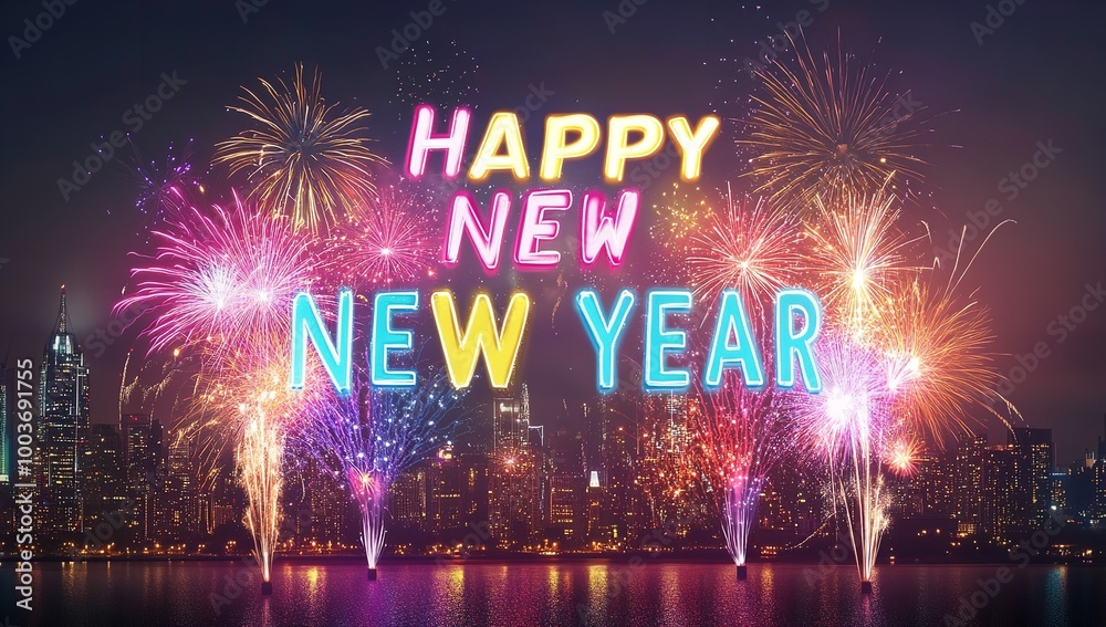 ภาพประกอบสต็อก HAPPY NEW YEAR 2025 Displayed in Colorful, Stylized ...