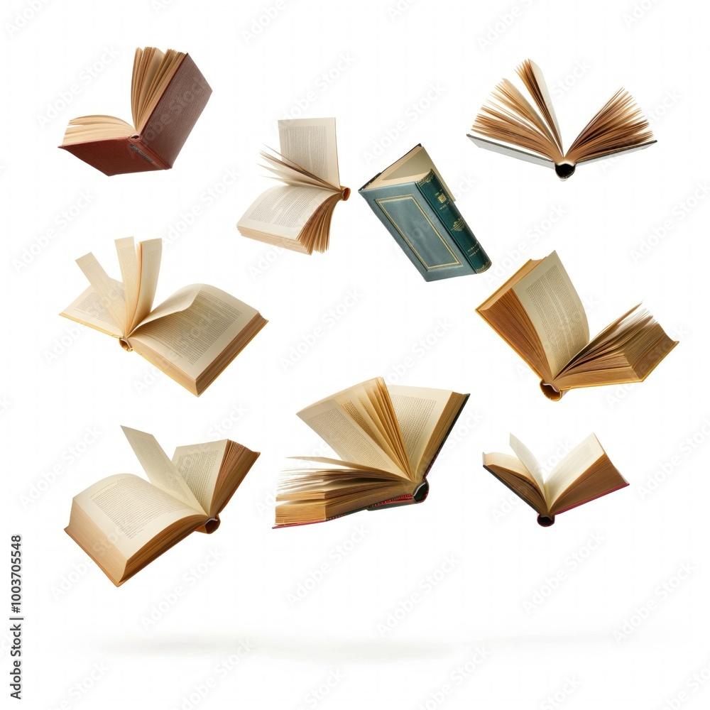 Flying books isolated on white background. Old, worn, vintage books ...