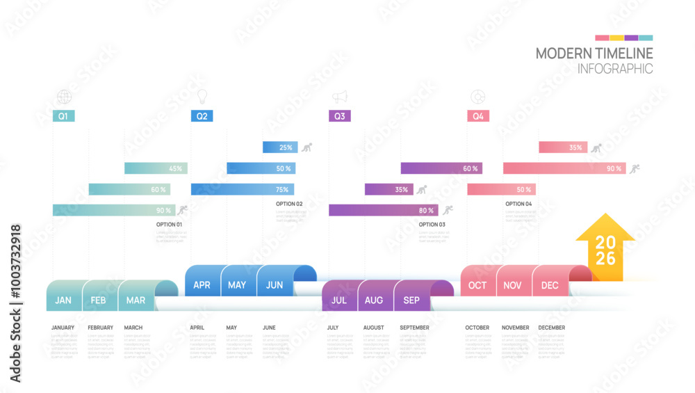 Business step timeline infographic arrow template. 2025 milestone ...