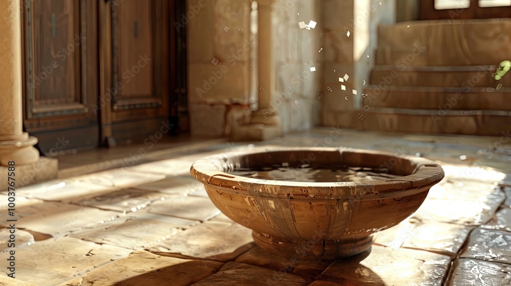 Baptismal font prepared for a baptism ceremony Stock Photo | Adobe Stock