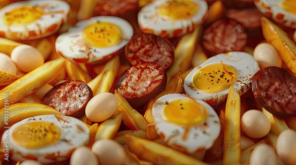 Peruvian fast food salchipapas french fries and sliced sausage with ...