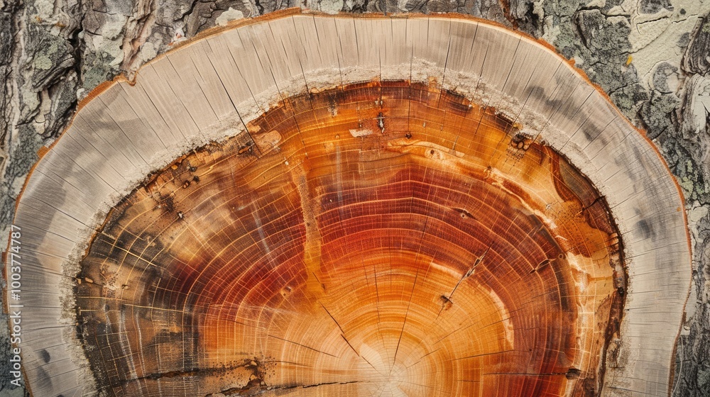 Forest science Cross section of sawn aspen show structure of tree bark ...