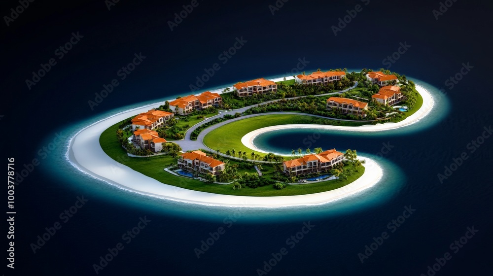 Luxury Island Resort: Architectural rendering of an exclusive island ...