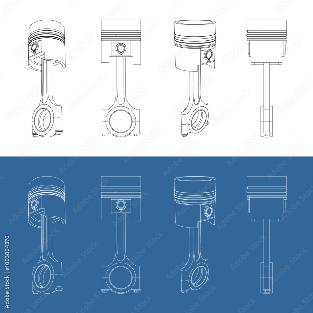 vector engine piston technical drawing blueprints. isolated in ...