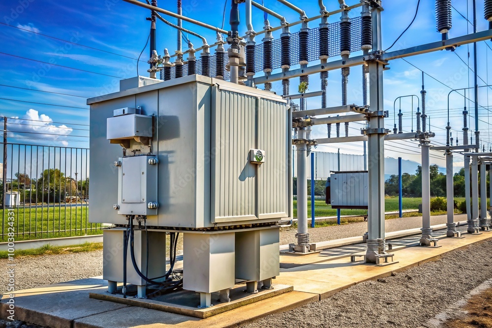 infrastructure, tilted angle, substation switchyard, utility, A stock ...