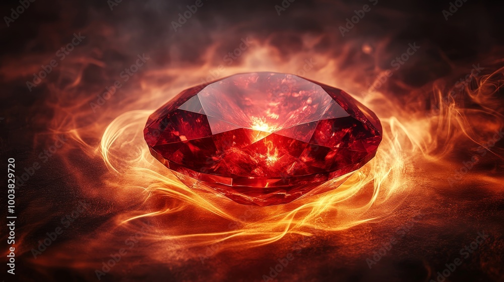 Flames forming a perfect ring around a glowing red gemstone ...