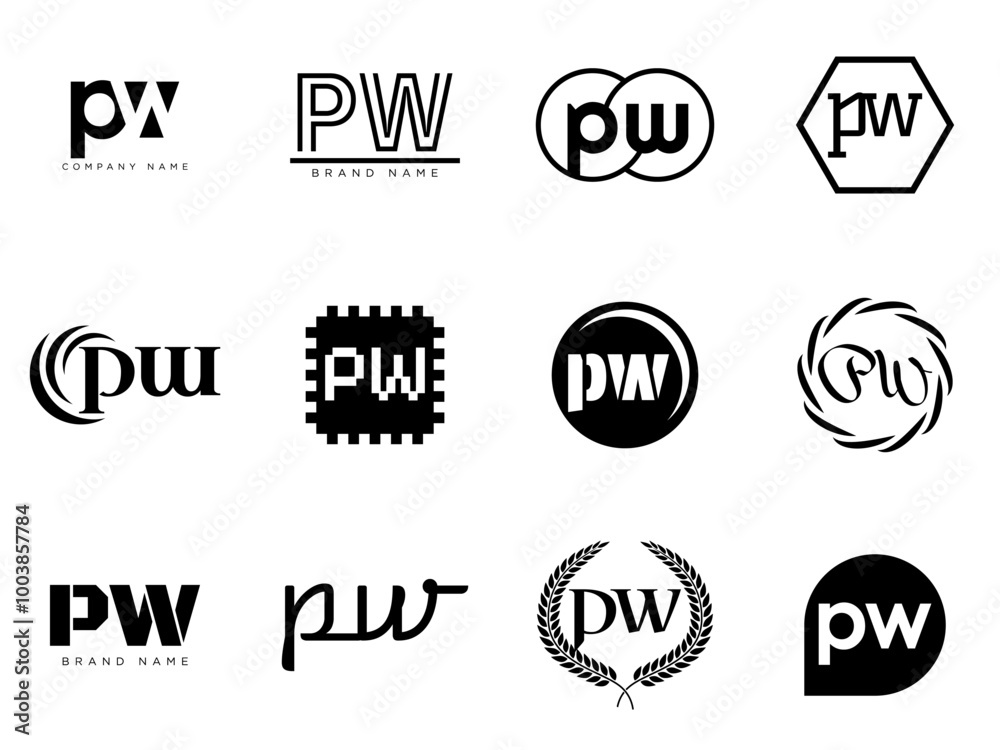 PW logo company template. Letter p and w logotype. Set different ...