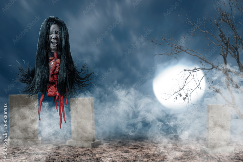 Kuyang, Kunyang, Palasik or Krasue ghost. Evil, demon, satan, monster ...