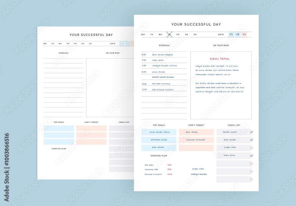 Planner Layout For Daily Schedule Stock Template | Adobe Stock