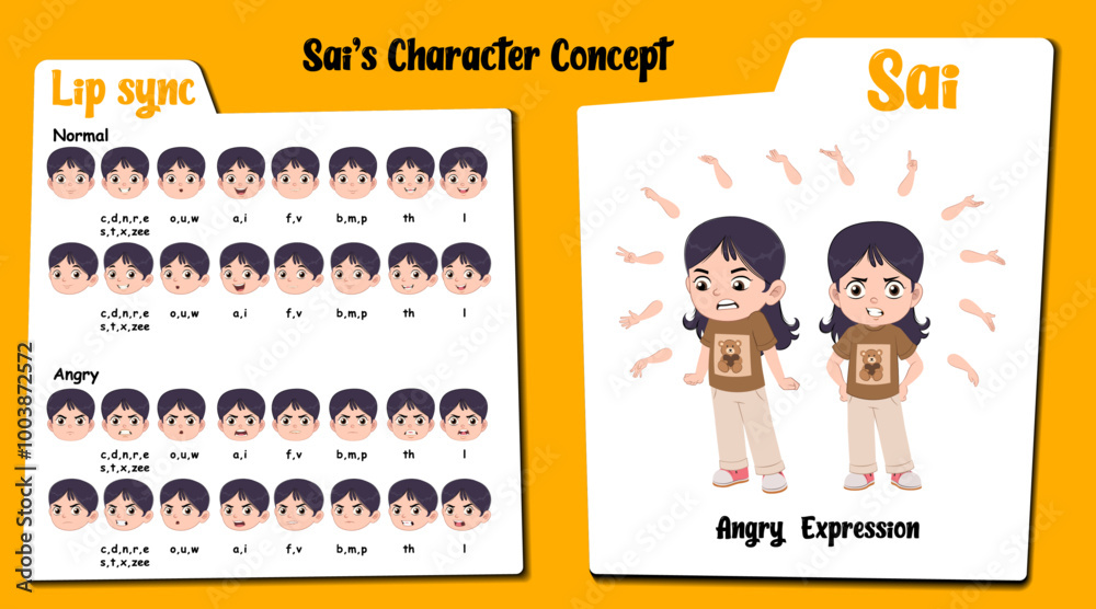 An angry girl cartoon character AKA Sai, little girl cartoon vector ...