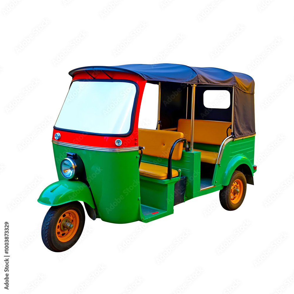 Green Electric Tuk Tuk: A vibrant green and red electric tuk tuk, a ...