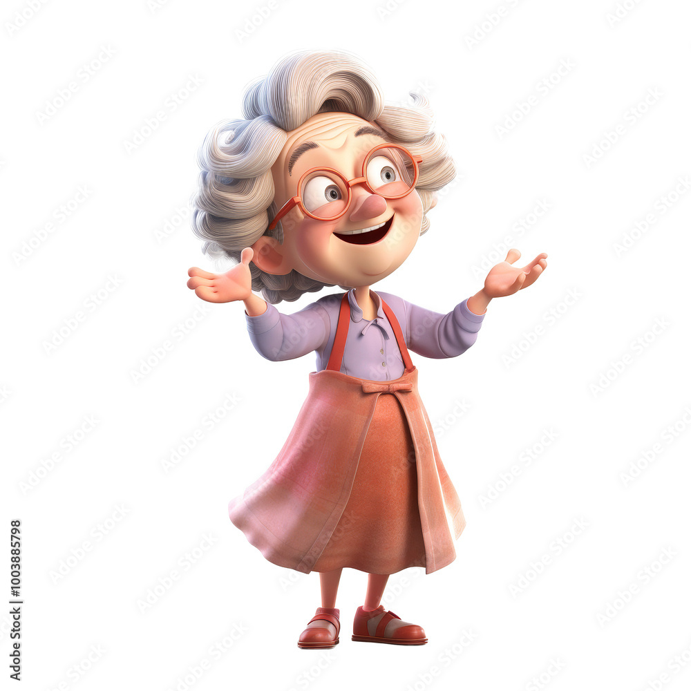 A heartwarming PNG file of a 3D animation character depicting a grandma ...