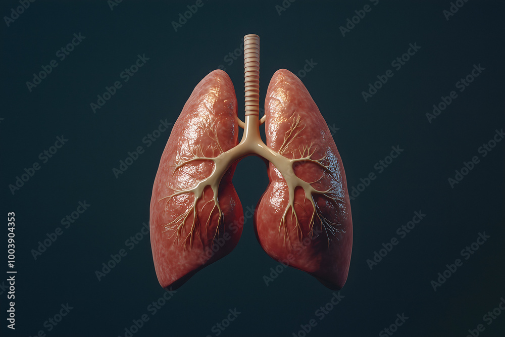 Realistic Pink Lungs Model 3D Rendering On Plain Dark Background Stock ...
