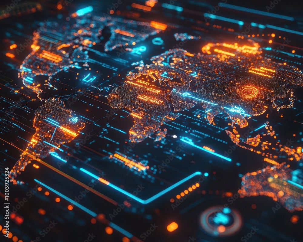 Study abroad visualized with glowing digital maps and holographic ...