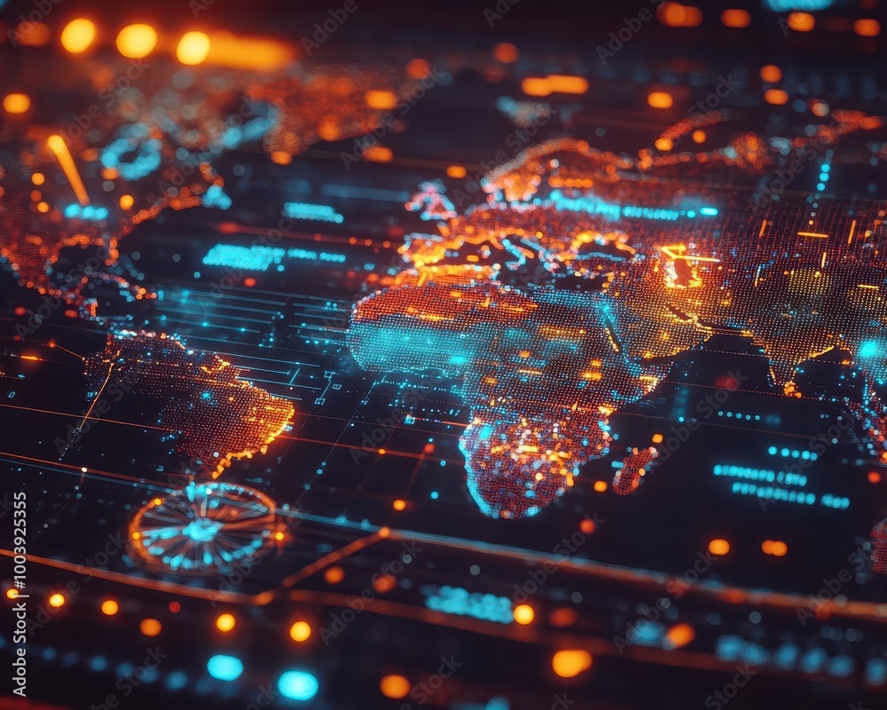 Study abroad visualized with glowing digital maps and holographic ...