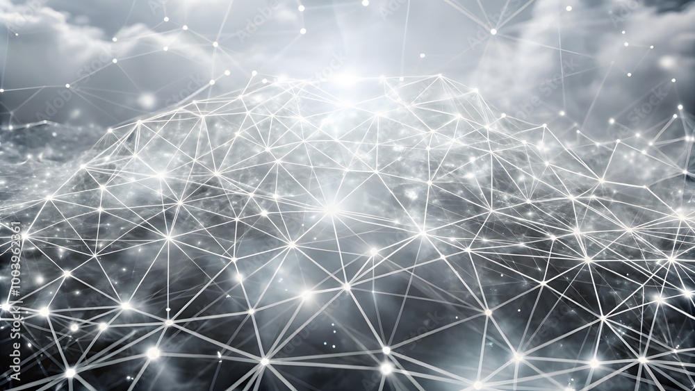 Cloud grey network paths displayed on a sleek logistics tech background ...