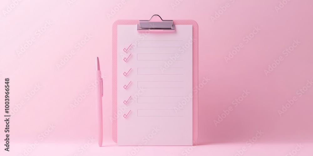 Cute pink checklist on a clipboard with a pen in a pastel setting for ...