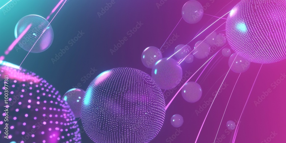 Multiple spheres with a dotted surface are connected by glowing lines ...