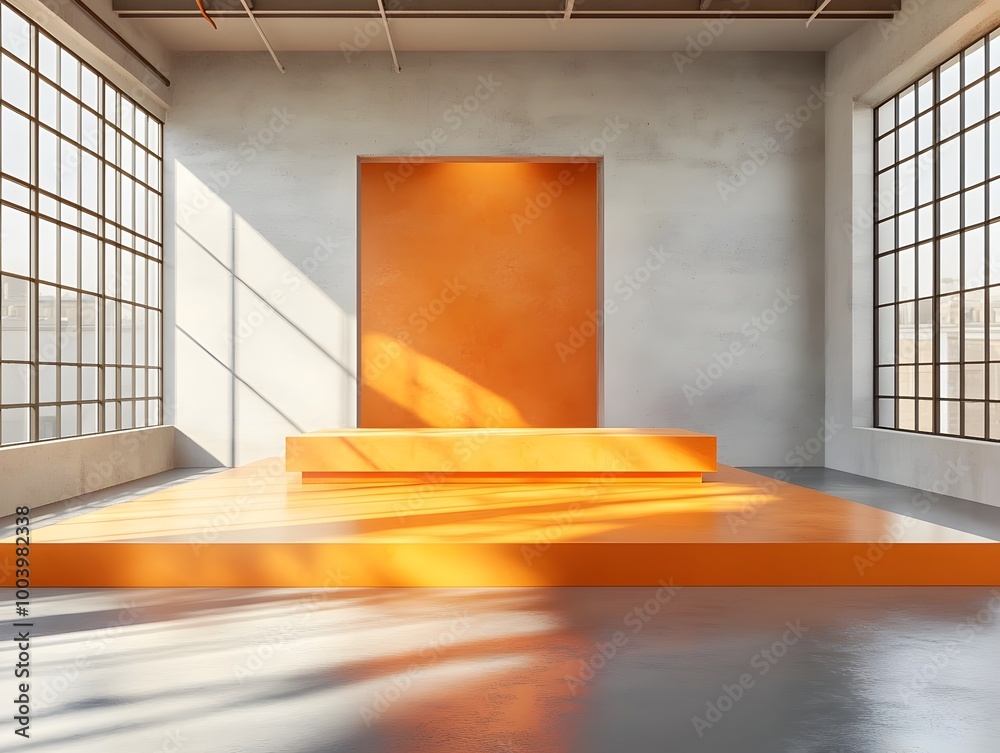 Sleek and modern 3D studio environment featuring bold orange design ...