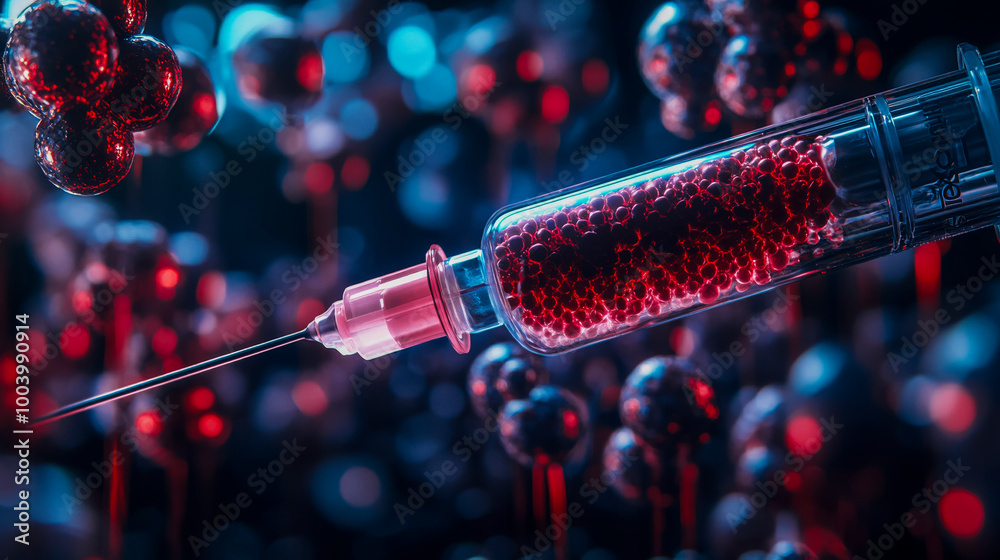 Exosome injection illustration in medical biotechnology for research ...
