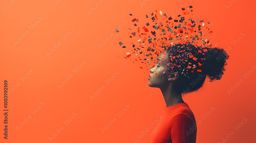 Silhouetted head shape with rays of light or ideas bursting outward ...