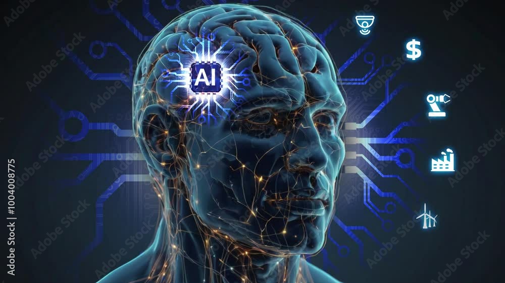 Abstract digital human face. AI, Machine learning, Big data network ...