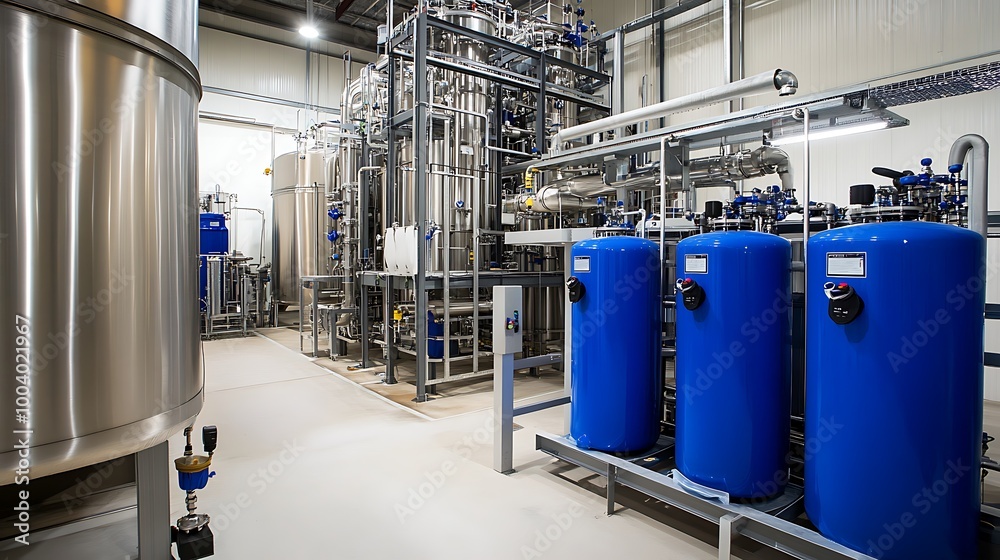A large-scale water treatment plant providing clean water using eco ...