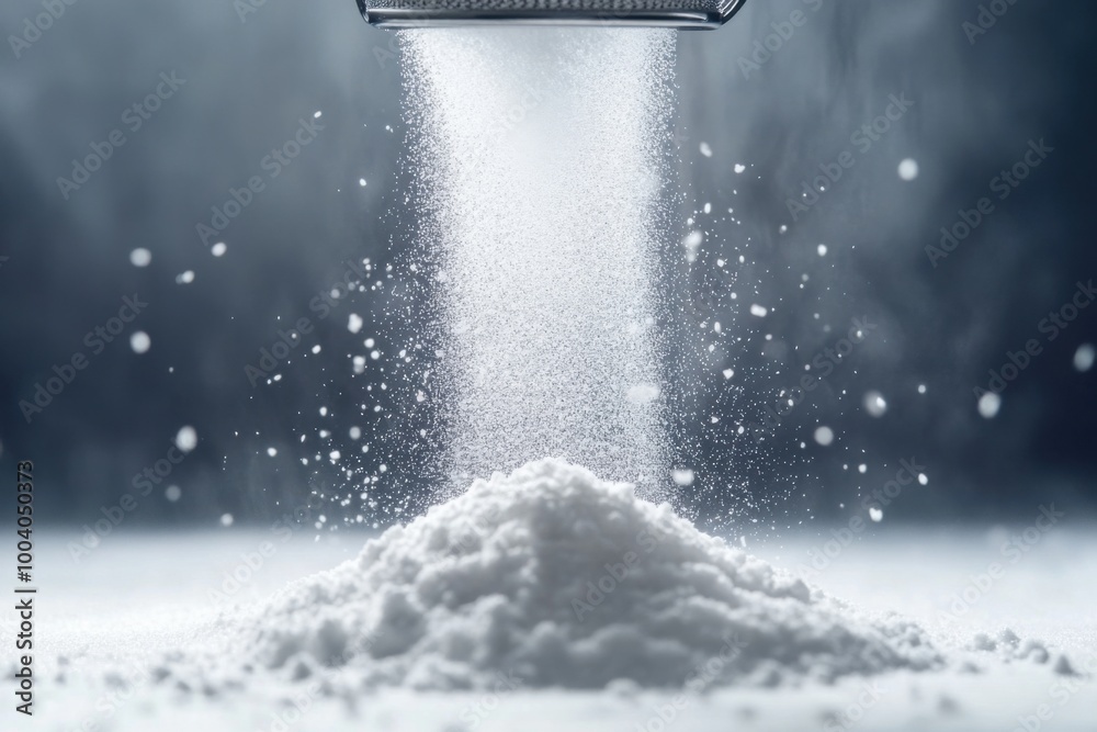 Elegant presentation of powdered sugar cascading over a soft mound in a ...