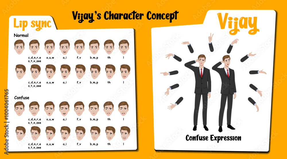 Vetor de Confused male employee cartoon character AKA Vijay, men ...